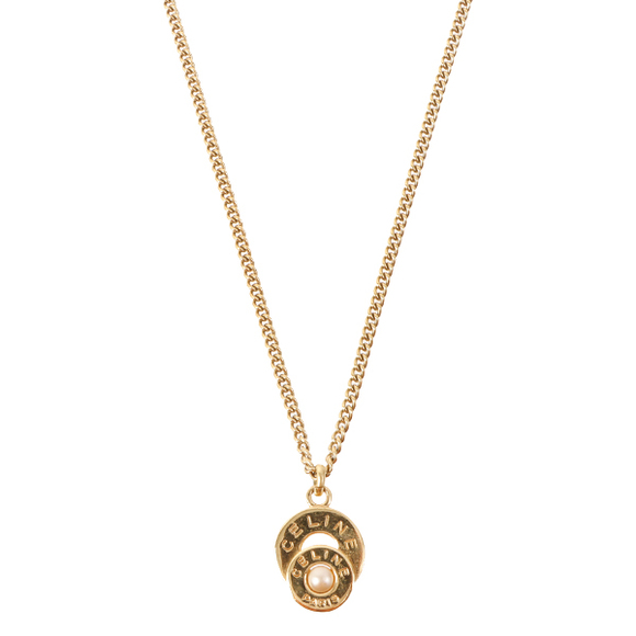 Celine | Jewelry | Celine Pearl Double Circle Logo Necklace | Poshmark